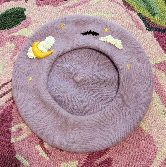 Accessories | Hand Embroidered Bat Beret | Poshmark